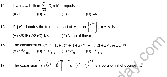 JEE Mathematics Binomial Theorem MCQs Set C with Answers
